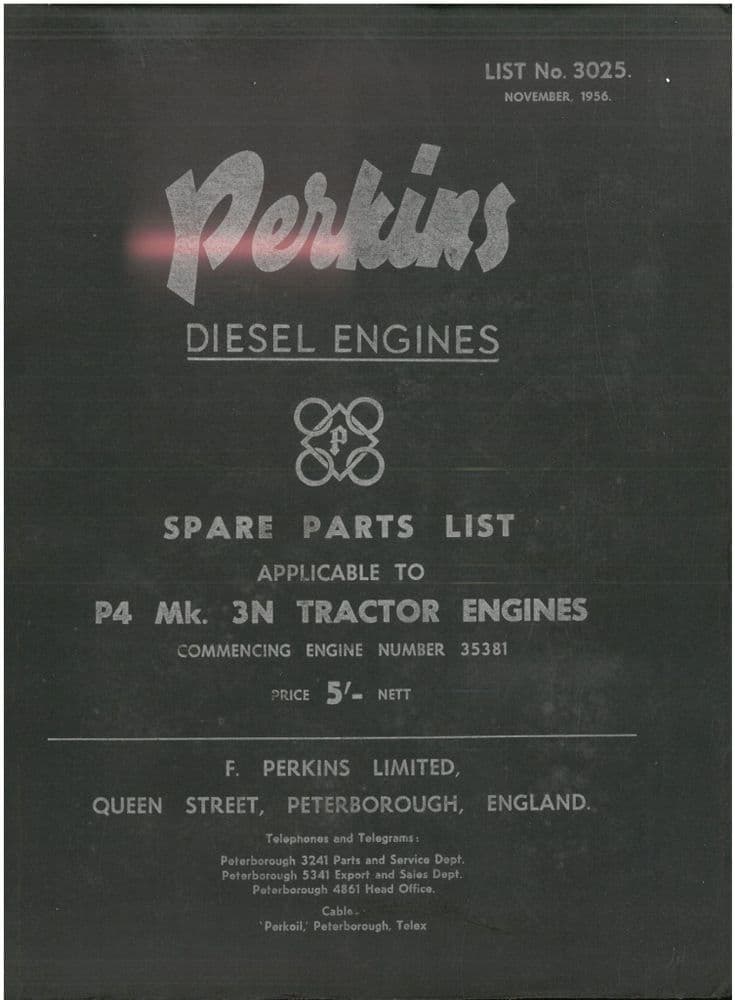 Perkins Diesel Engine P4 Mk 3N Parts Manual