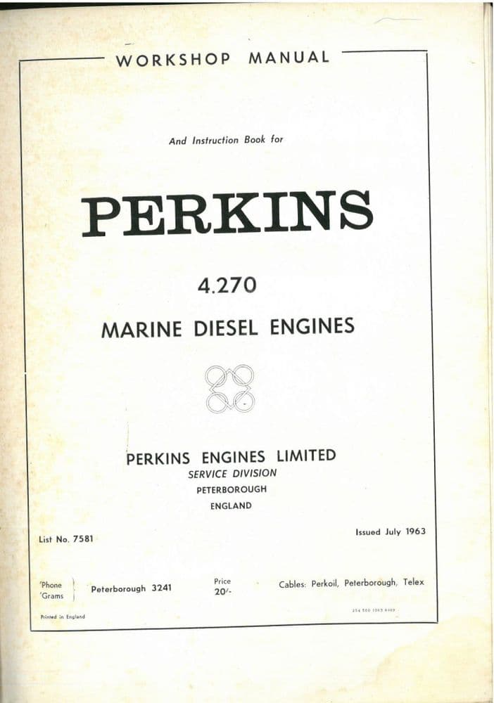 Perkins Marine Diesel Engine 4 270 Workshop Service Manual