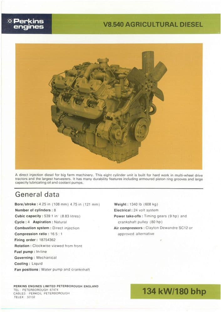 Perkins V8 540 Agricultural Diesel Engine Brochure