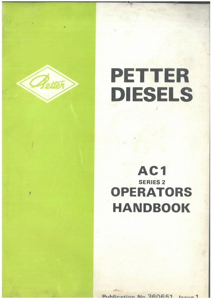 Petter Diesel Engine AC1 Operators Manual with Parts List