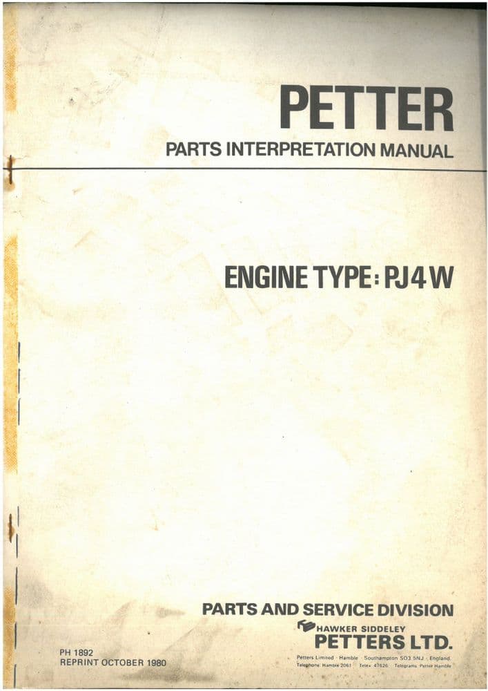 Petter Engine PJ4W Parts Manual PJ 4W