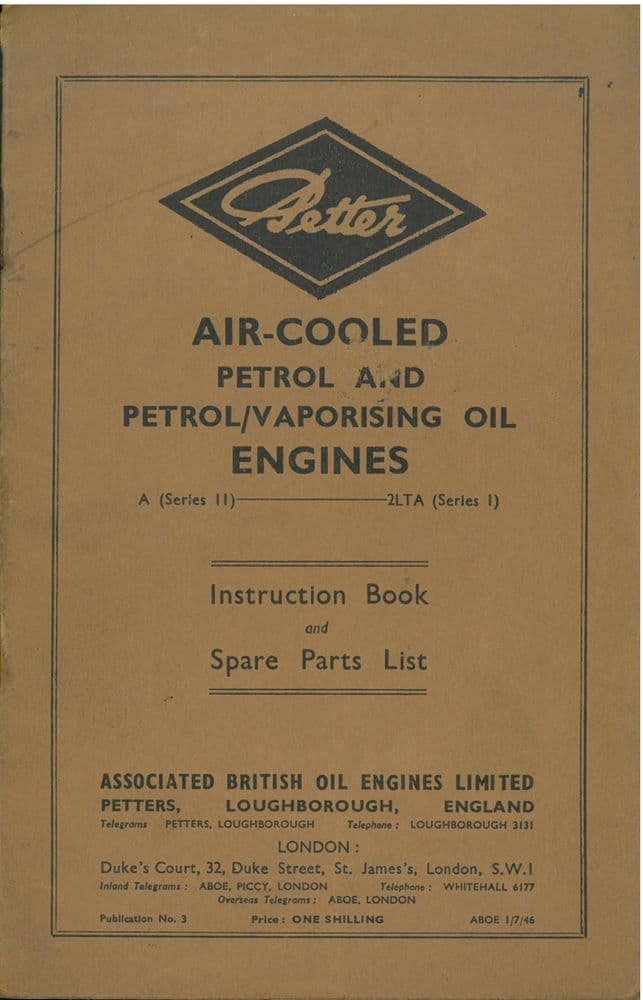 Petter Petrol & Petrol/Vaporising Oil Engine A & 2LTA Operators Manual ...