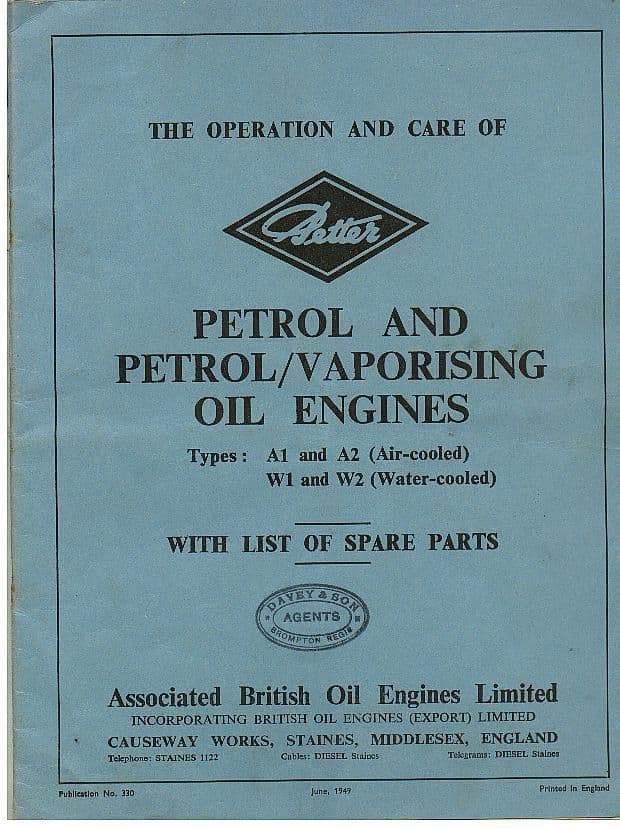 Petter Petrol & Petrol/Vaporising Oil Engine A1 & A2 W1 & W2 Operators ...