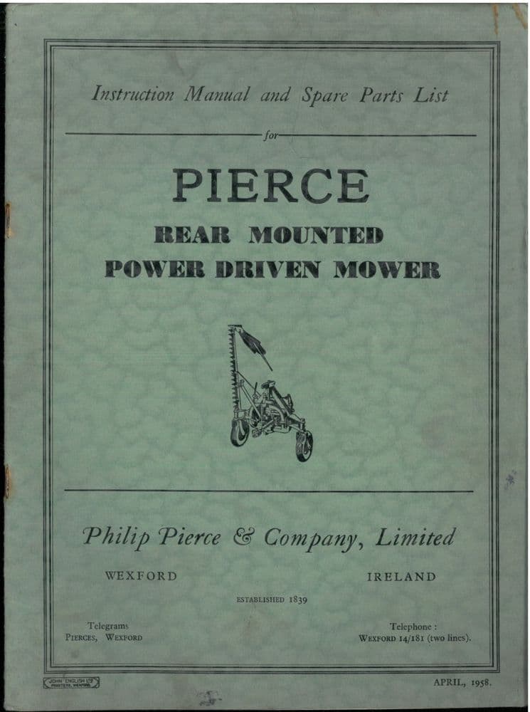 Pierce Rear Mounted Power Driven Mower Operators & Parts List