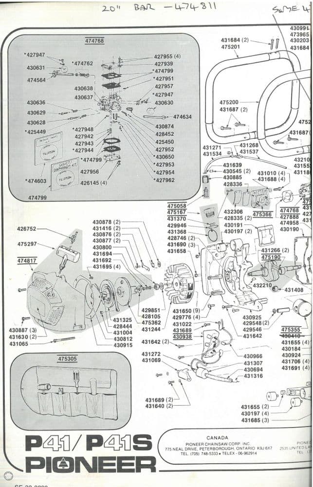 Pioneer Chainsaw Model P41 & P41S Parts Manual