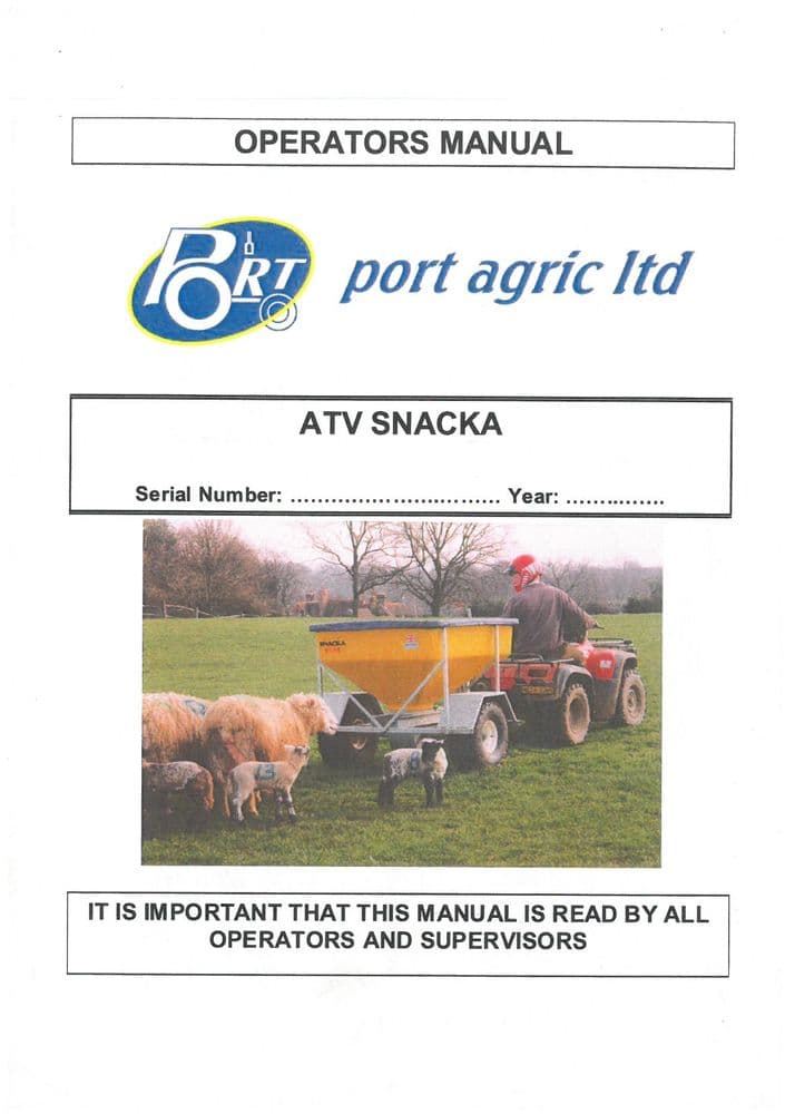 Port Agric Feeder Wagon ATV Snacka Operators Manual with Parts List