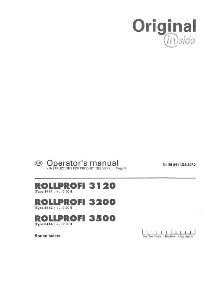 Pottinger Baler ROLLPROFI 3120 3200 3500 Operators Manual