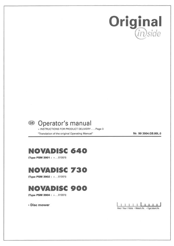 Pottinger Disc Mower Novadisc 640 730 900 Operators Manual