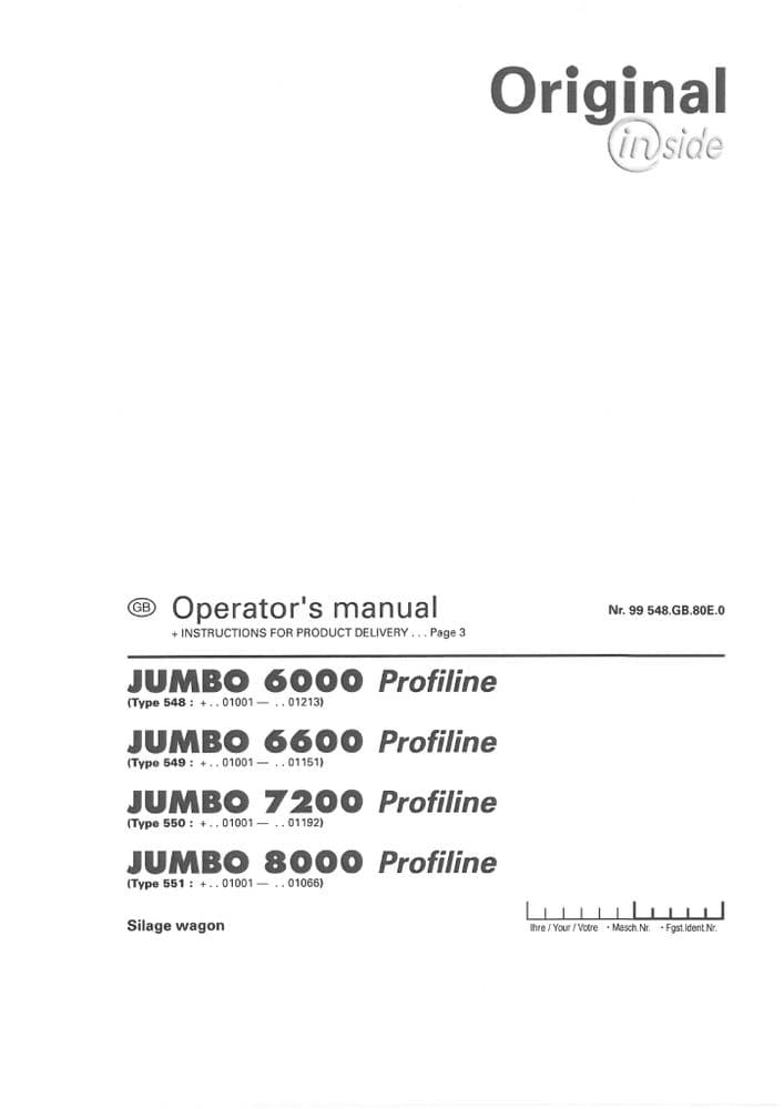 Pottinger Loader Wagon Jumbo 6000 6600 7200 8000 Profiline Operators Manual