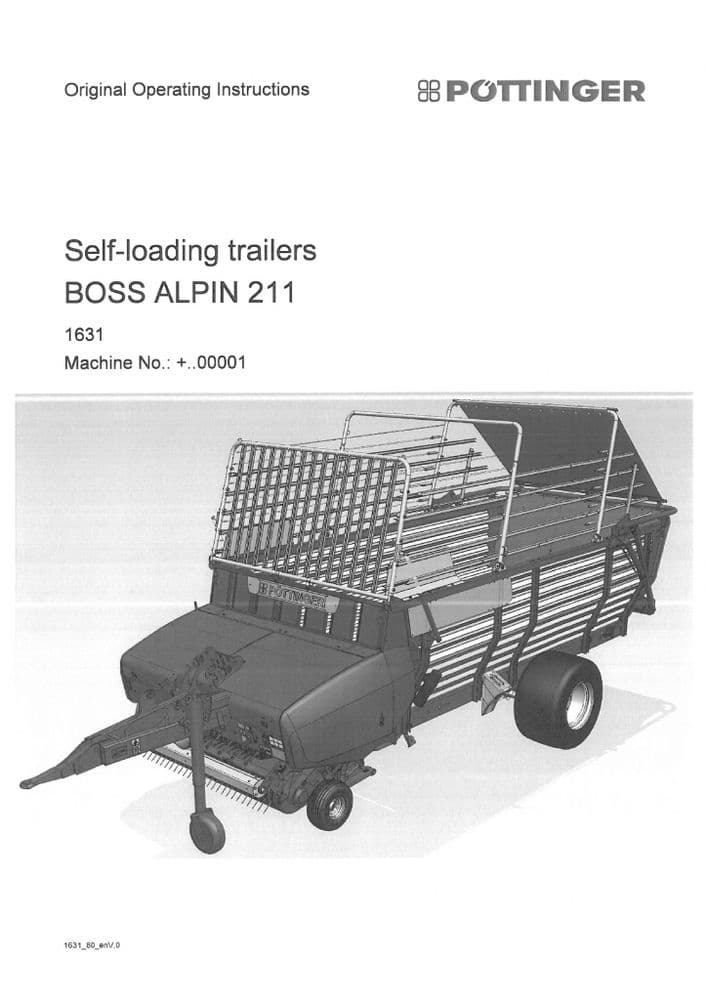 Pottinger Self Loading Trailer Wagon Boss Alpin 211 Operators Manual