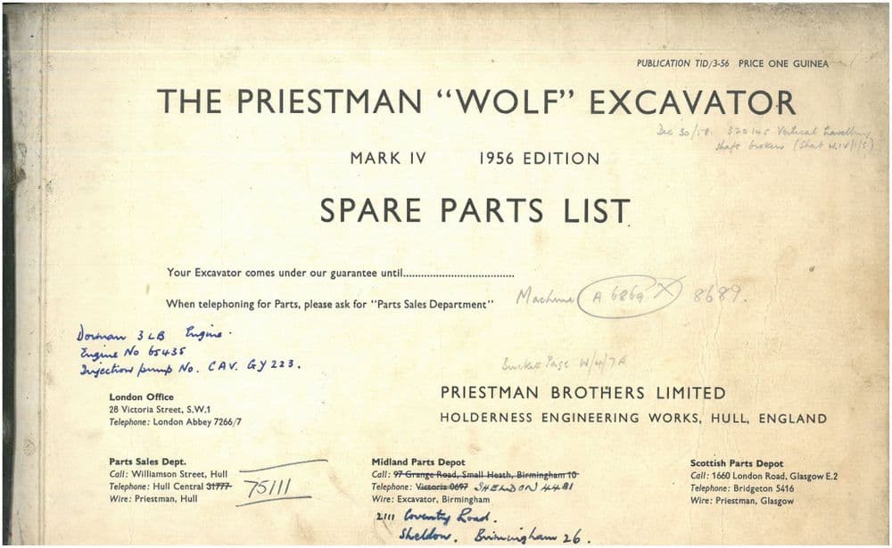 Priestman Wolf Excavator Parts Manual
