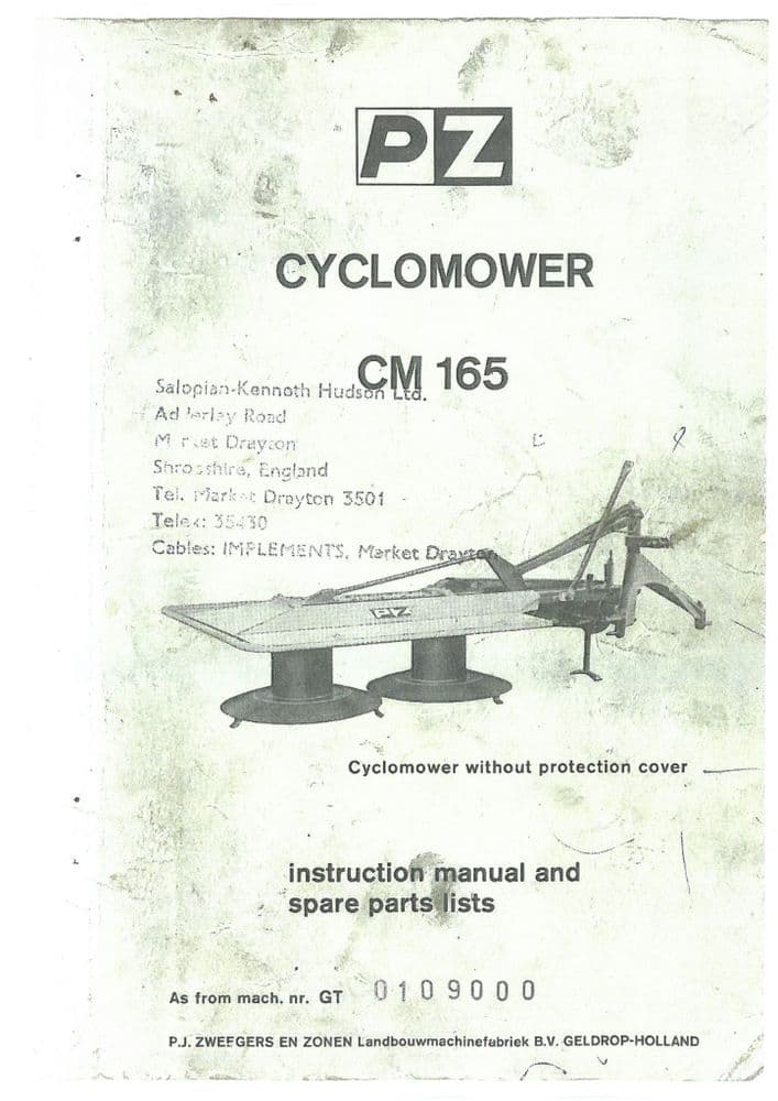 PZ Cyclomower CM165 CM 165 Mower Operators Manual with Parts List