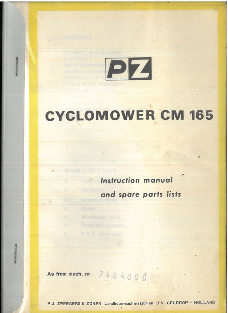 PZ Cyclomower CM165 CM 165 Mower Operators Manual with Parts List ...