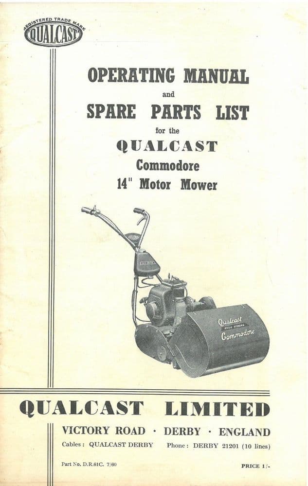 Qualcast Motor Mower 14" Commodore Operators Manual and Parts List