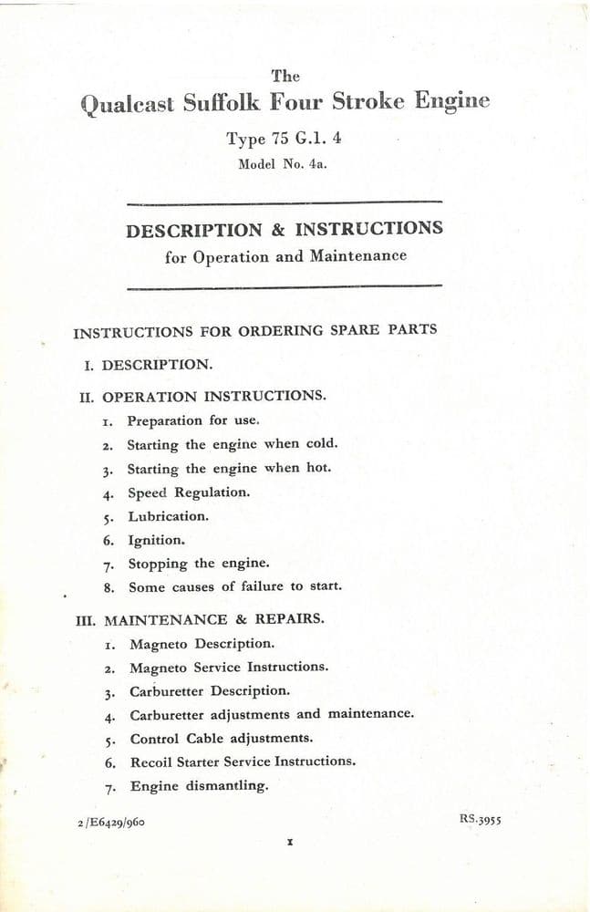 Qualcast Suffolk Four Stroke Engine Type 75 D 1 4 Operators Manual