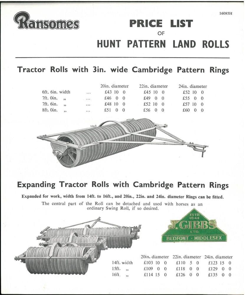 Ransomes Cambridge Rolls Price List Brochure