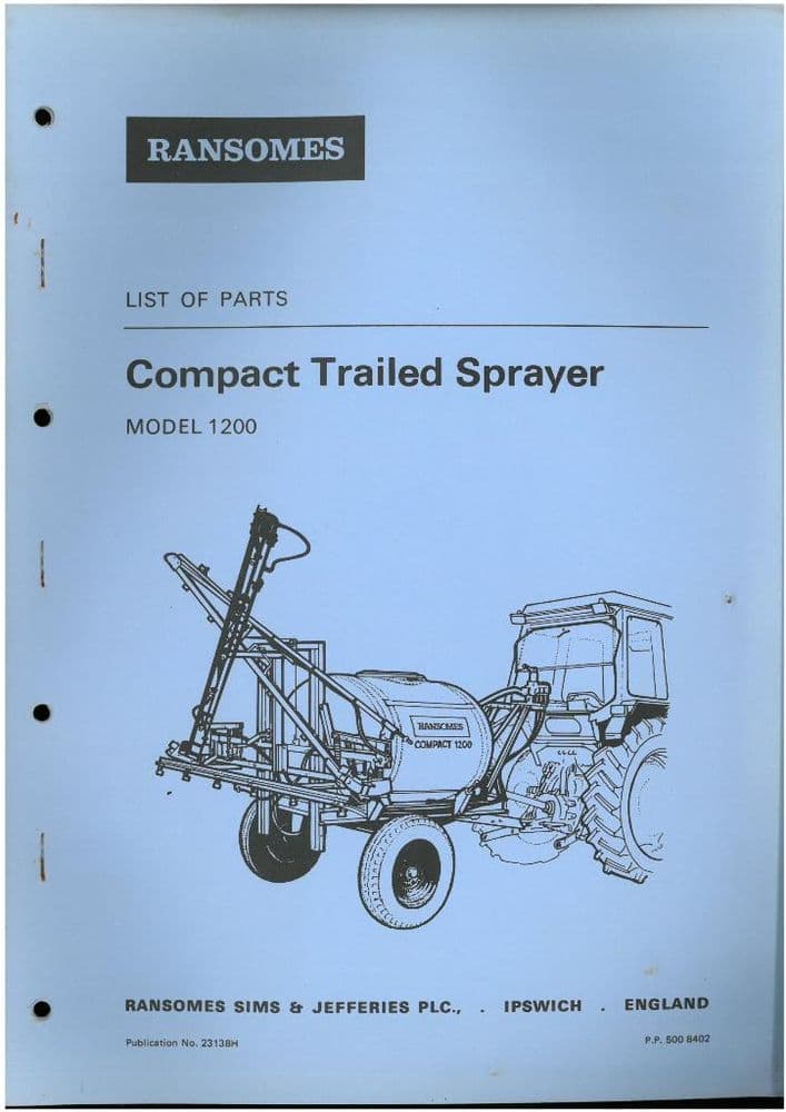Ransomes Compact Trailed Sprayer - Model 1200 Parts Manual