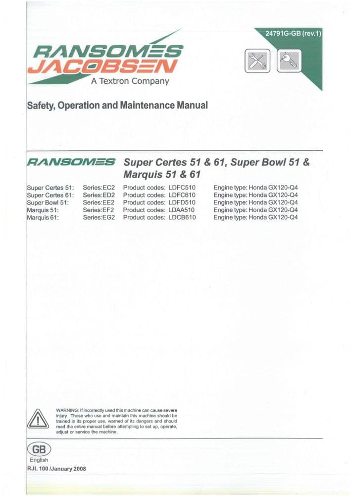 Ransomes Grass Cutting Machine Super Certes Super Bowl Marquis 51 & 61 ...
