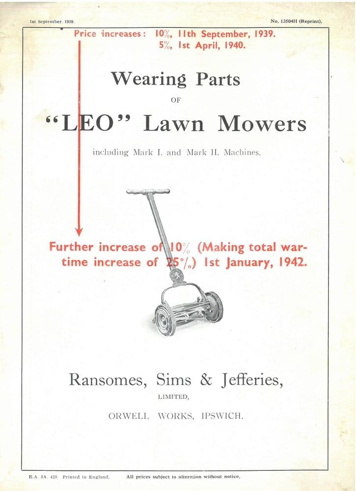 Ransomes Leo Lawn Mower Mark 1 and Mark 2 Mk1 Mk2 Mower Parts Manual