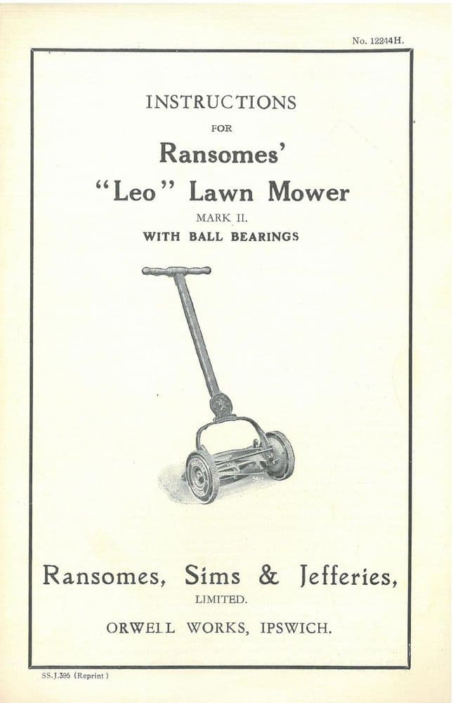 Ransomes Leo Lawn Mower Mark 2 Mk2 Mower Parts Manual - ORIGINAL