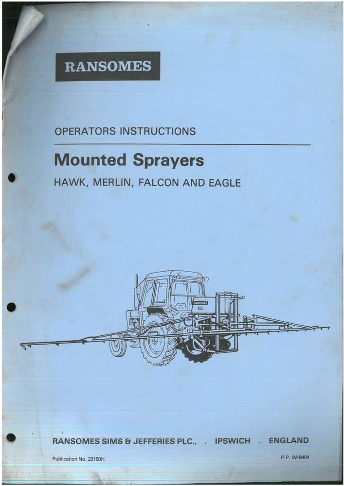 Ransomes Mounted Sprayer - Hawk Merlin Falcon And Eagle - Operators Manual