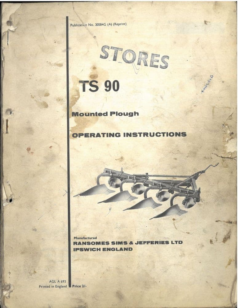 Ransomes Plough TS90 Operators Manual & Parts List - ORIGINAL MANUAL