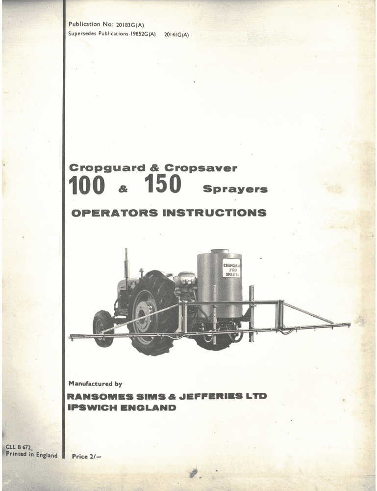Ransomes Sprayer Cropguard Cropsaver 100 & 150 Operators Manual with ...