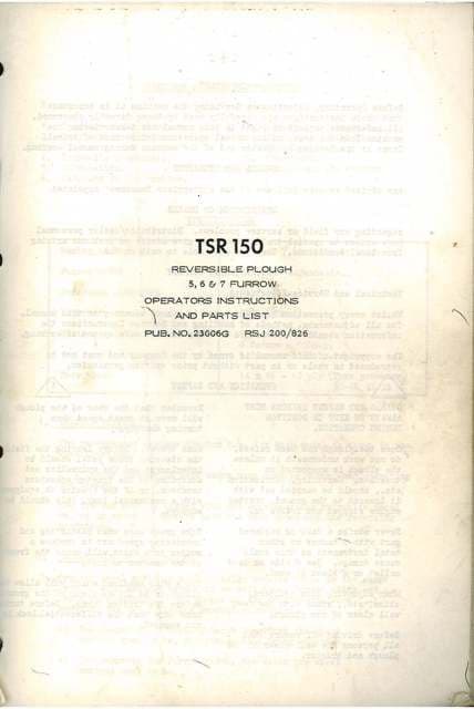 Ransomes TSR 150 Reversible Ploughs Operators Instructions Manual