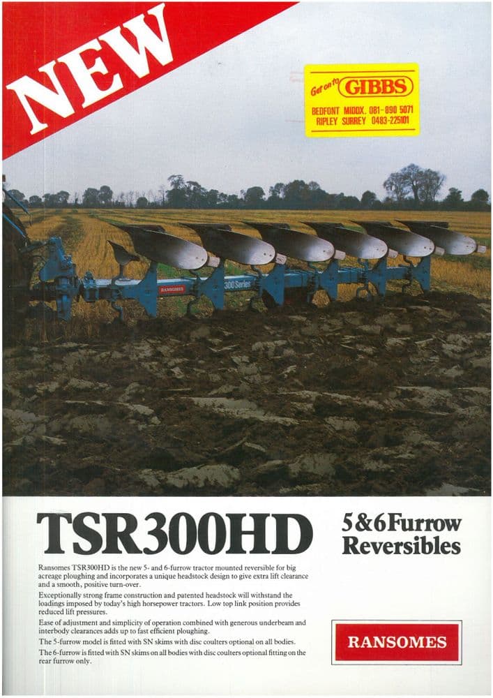 Ransomes TSR300HD 5 & 6 Furrow Reversible Plough Brochure