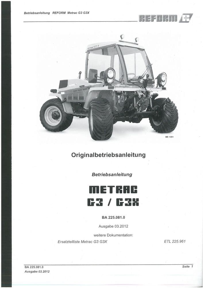 Reform Metrac G3 G3X Operators Manual - ORIGINAL -GERMAN ONLY