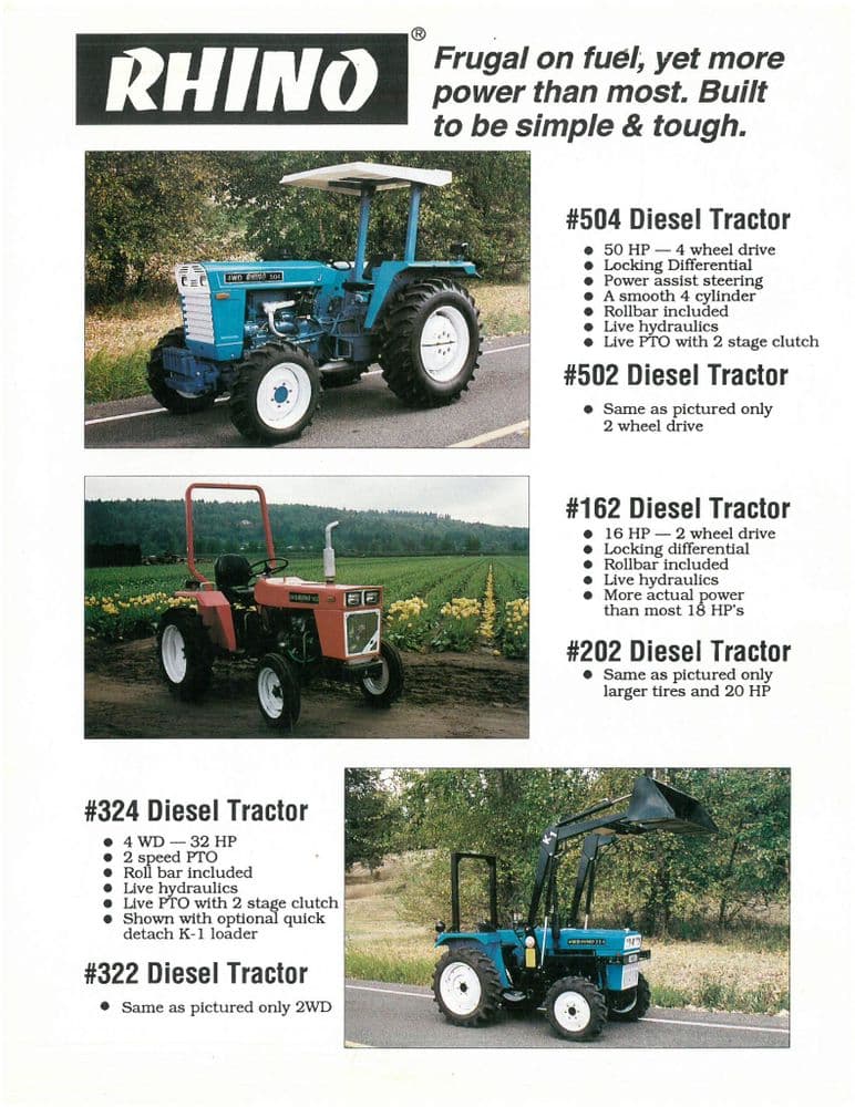 Rhino Tractor 162 202 204 282 284 322 324 502 504 & Crawler Tractor 302 ...