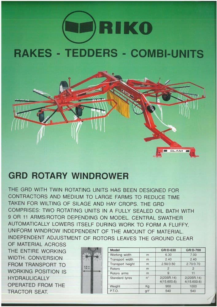 Riko Rakes - Tedders - Combi Units - GRD Rotary Windrower Brochure