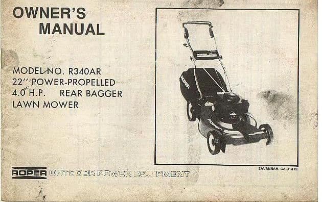 Roper Lawn Mower Model No R340AR Operators Manual with Parts List