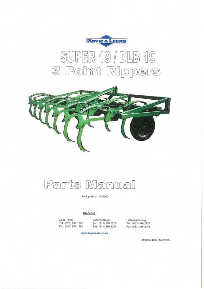 Rovic & Leers 3 Point Ripper Super 19 DLB 19 Parts Manual