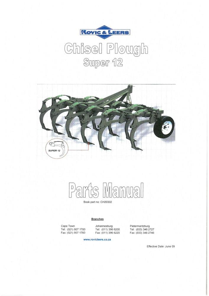 Rovic & Leers Chisel Plough Super 12 Parts Manual