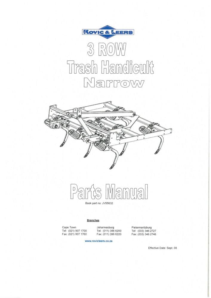 Rovic & Leers Harrow Cultivator 3 Row Trash Handicult Narrow Parts Manual