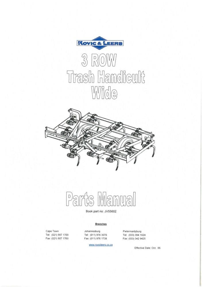 Rovic & Leers Harrow Cultivator 3 Row Trash Handicult Wide Parts Manual