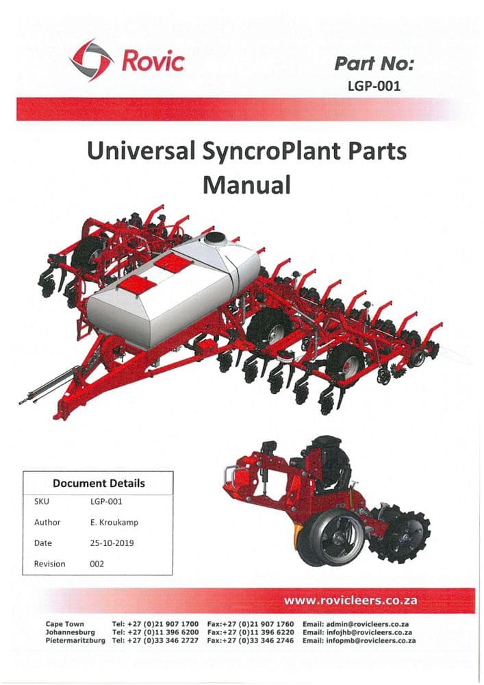 Rovic Leers Universal Seed Drill SyncroPlant Parts Manual