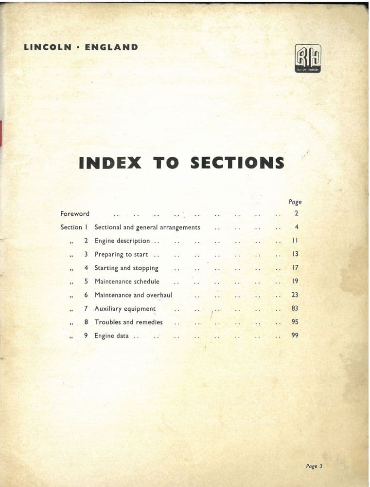 Ruston Oil Engine YE YEN YEX YEM& YEN 4 5 & 6 Cylinders Operators Manual