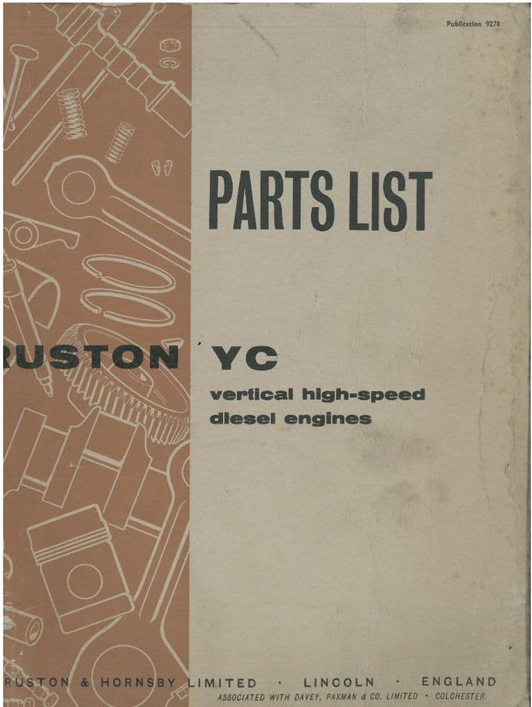 Ruston YC Vertical High-Speed Diesel Engine Parts Manual Original