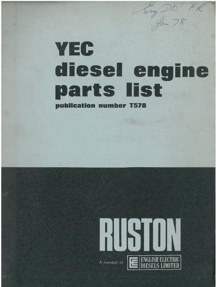 Ruston YEC Diesel Engine Parts Manual Original