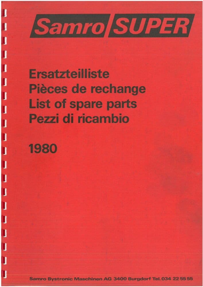 Samro Potato Harvester "Super" Parts Manual - ORIGINAL