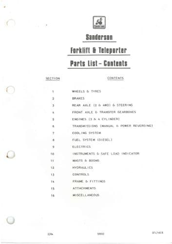 Sanderson Forklift 40 50 60 70 80 100 504 604 604STC 704 804 1004 Parts ...