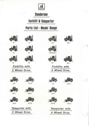 Sanderson Forklift 40 50 60 70 80 100 504 604 604STC 704 804 1004 Parts ...