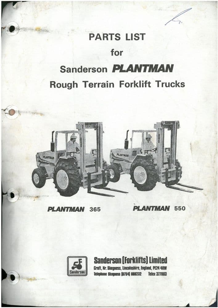 Sanderson Forklift Plantman 365 & 550 Parts Manual