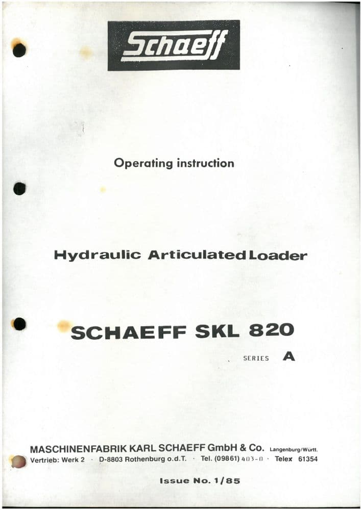 Schaeff Articulated Loader SKL820 A Operators Manual - Knicklader SKL ...