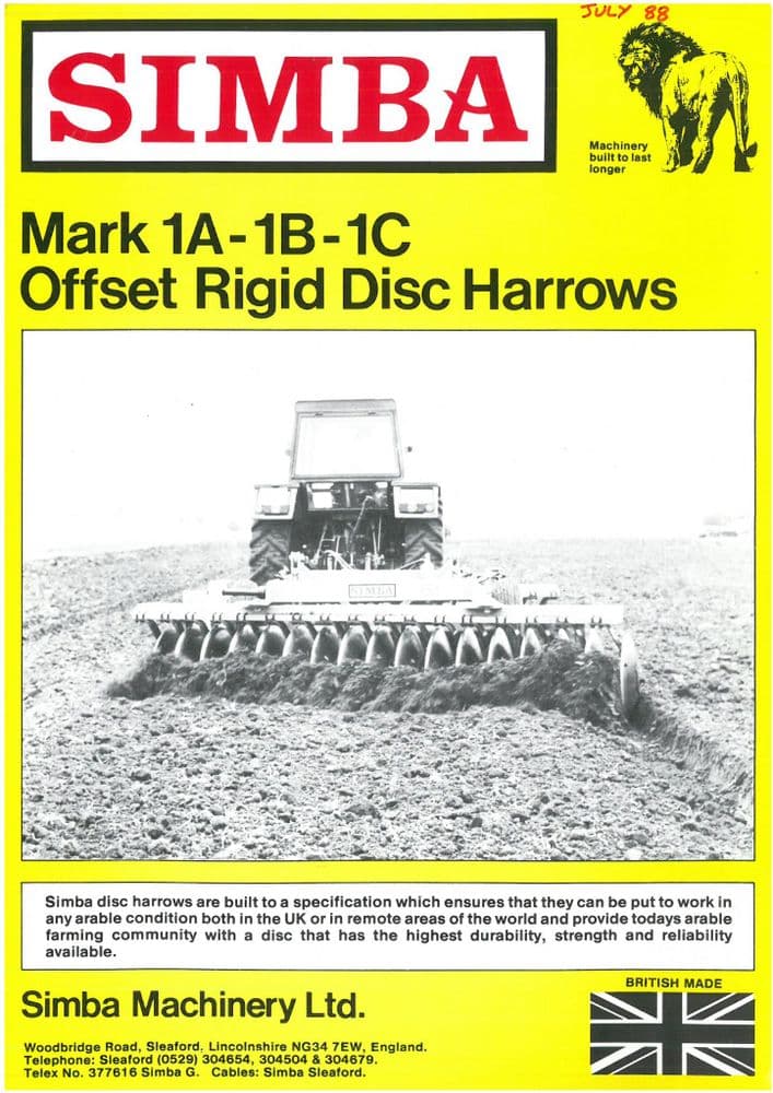 Simba Offset Rigid Disc Harrows Mark 1A-1B-1C Brochure