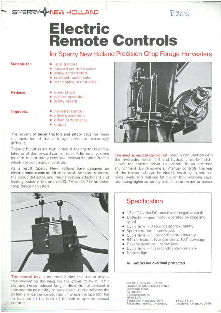 Sperry New Holland Electronic Remote Controls Brochure