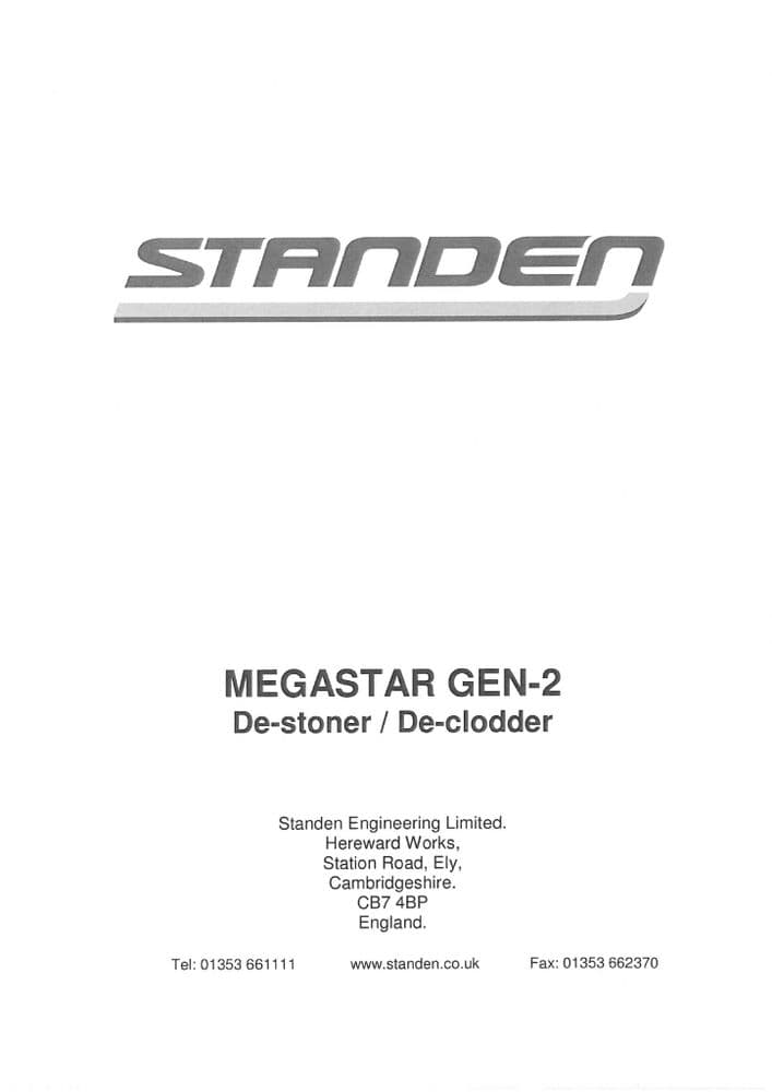Standen De-Stoner De-Clodder Megastar Gen2 Operators Manual