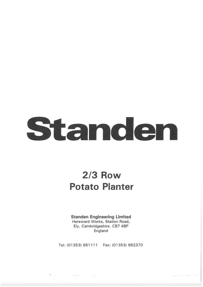 Standen Potato Planter 2 and 3 Row Operators Manual